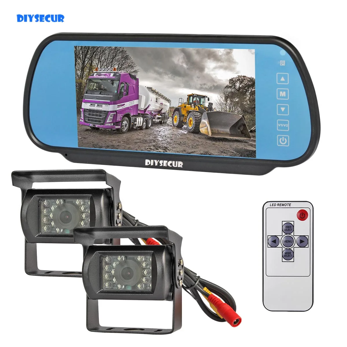 Diysecur Wired 7" Mirror Monitor Car Monitor + 2 X Waterproof Night ...
