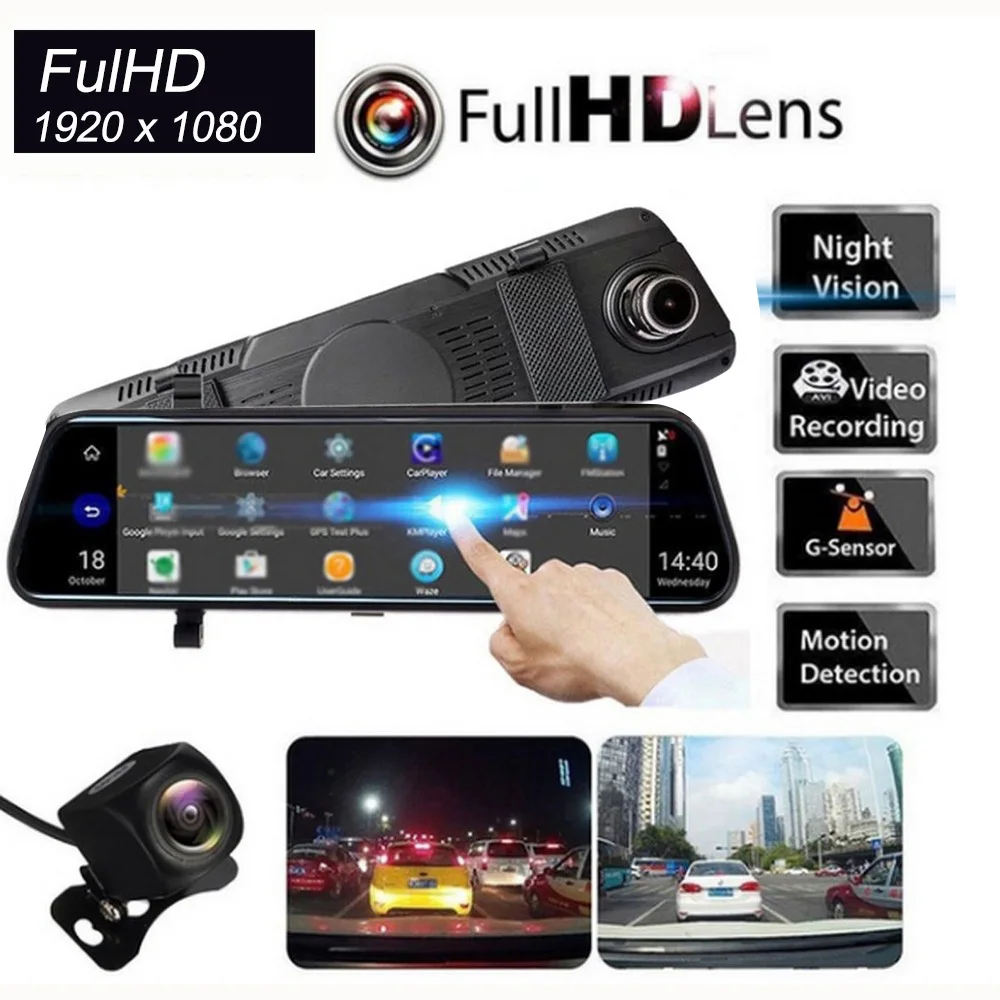 10 Inch Hd 1080p Car Dvr Dash Cam Drive Recorder Rearview Mirror Dual ...