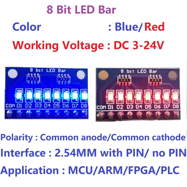2Pcs 3-24V 8 Bites Kék/Piros Közös Anód/Katód Led Jelző Modul ...