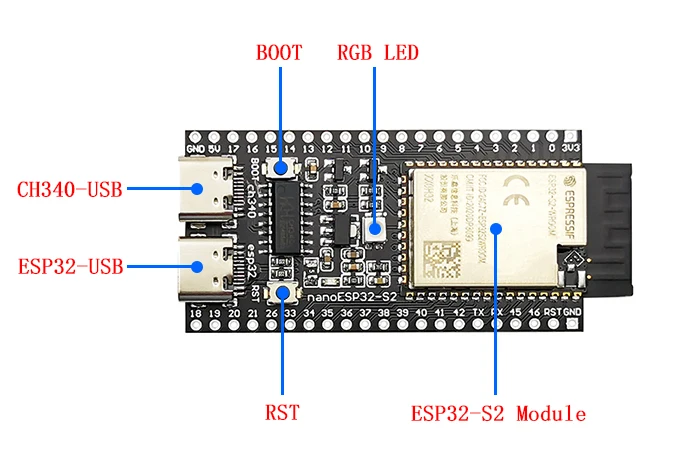 NanoESP32-S2-WROOM Development Board Minimum System Board ESP32-S2 Core ...