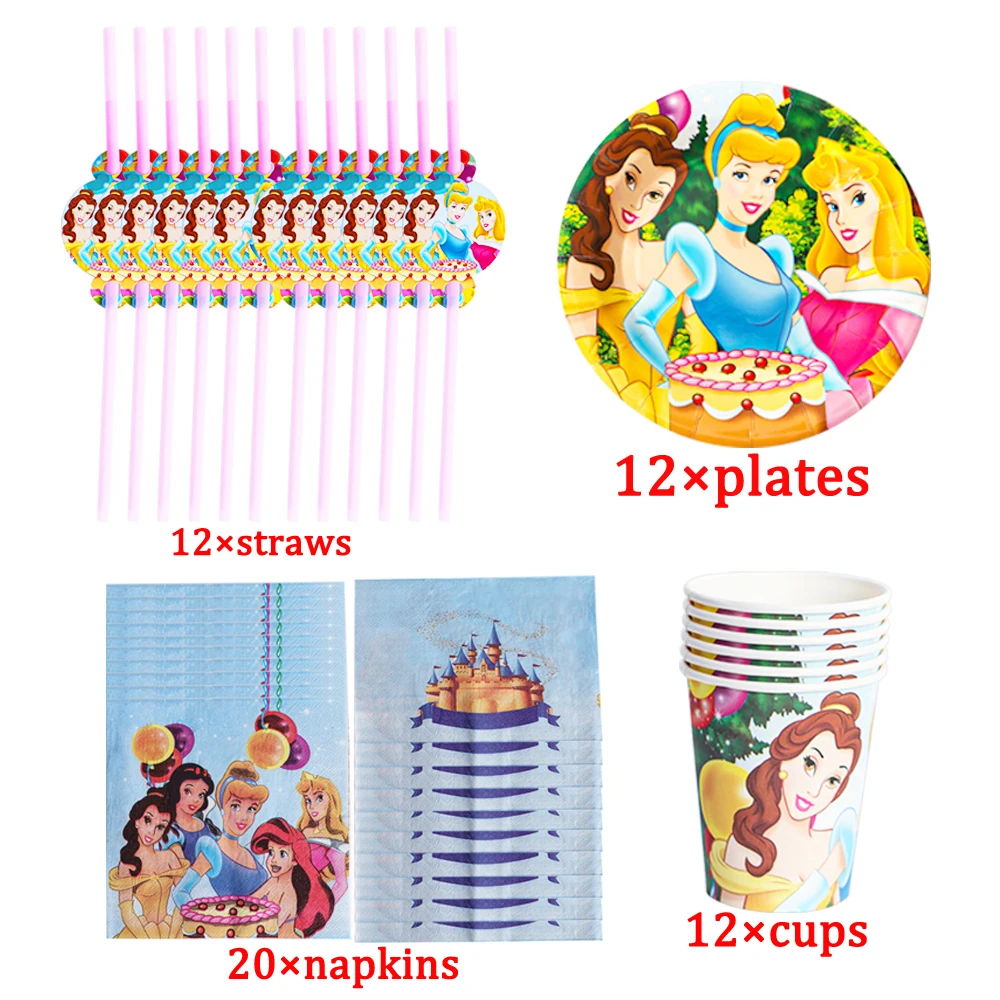Disney vajilla desechable de seis princesas para fiesta de cumpleaños de niños, vasos, platos ...