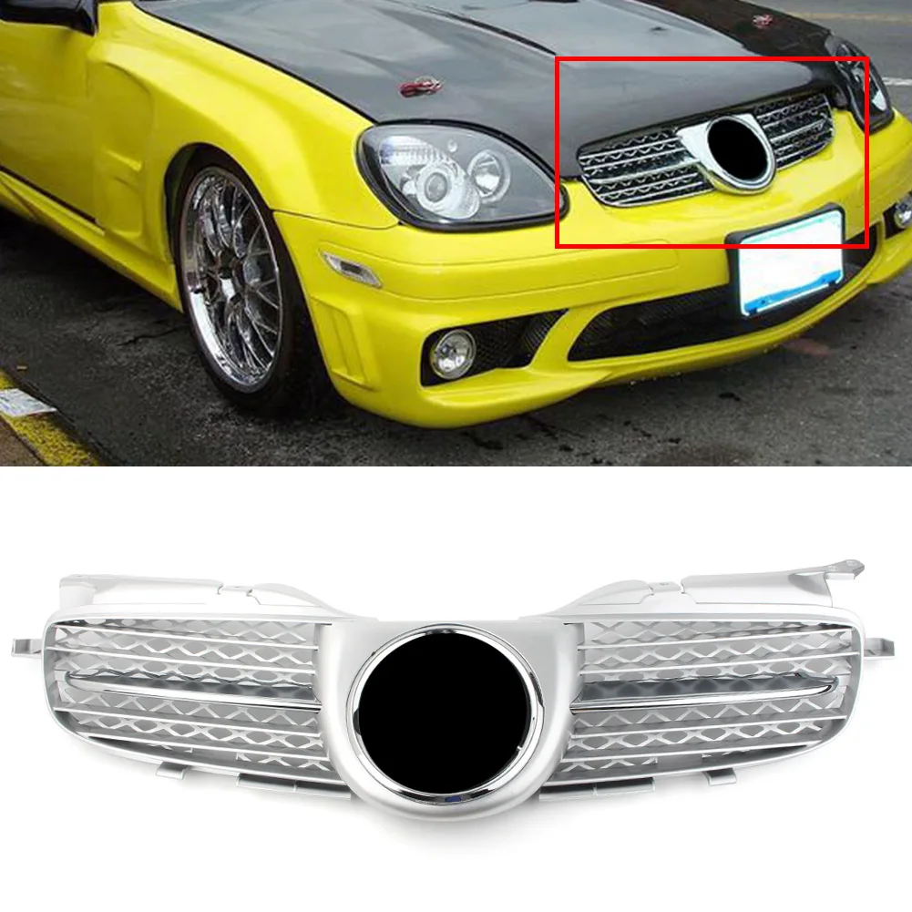 Silver Car Front Grille AMG Style 1 Fin Bumper Grill For Mercedes Benz ...