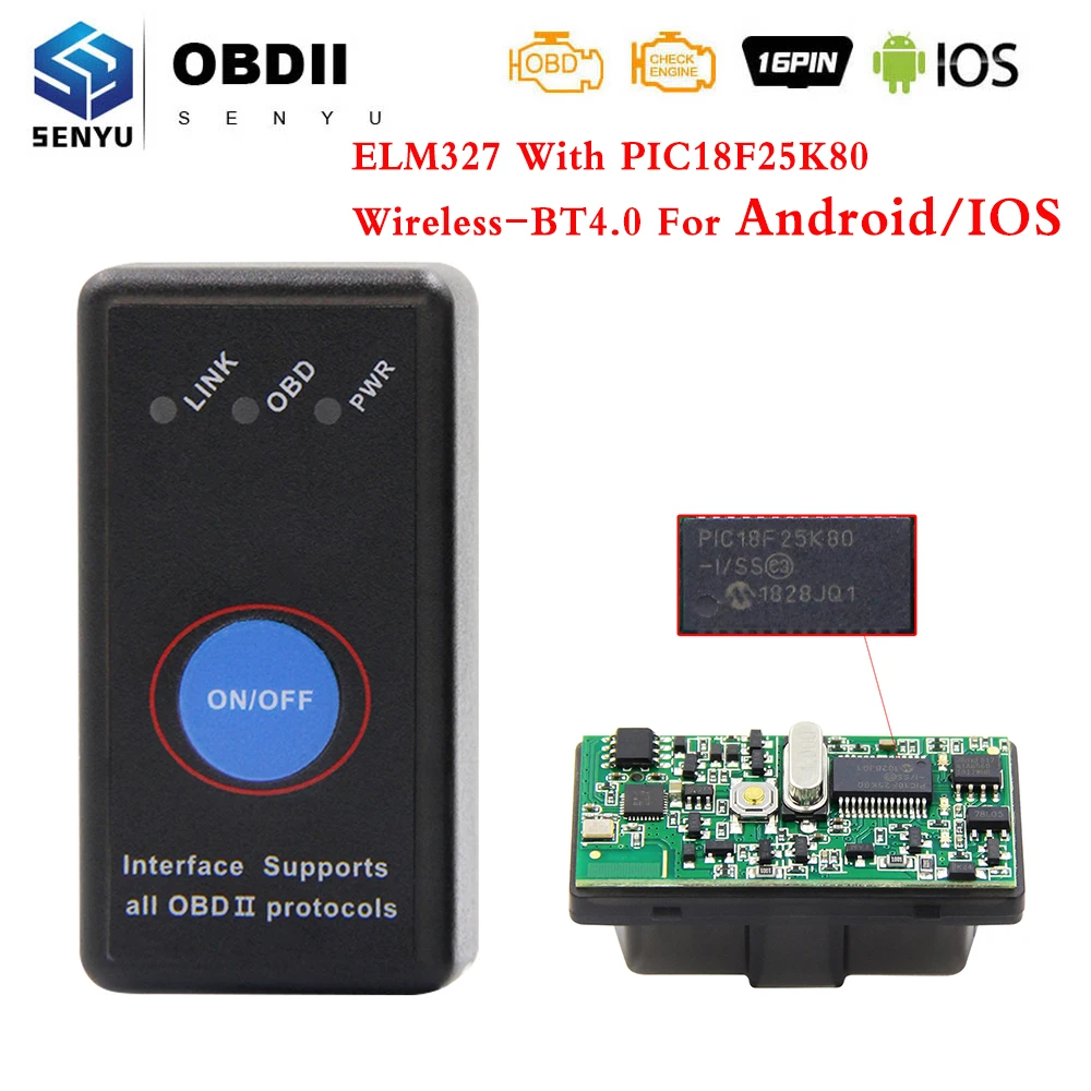 ELM 327 V1.5 PIC18F25K80 obd2 Wireless BT4.0 Scanner ELM327 V1.5 for Android/IOS OBD 2 OBD2 Car ...