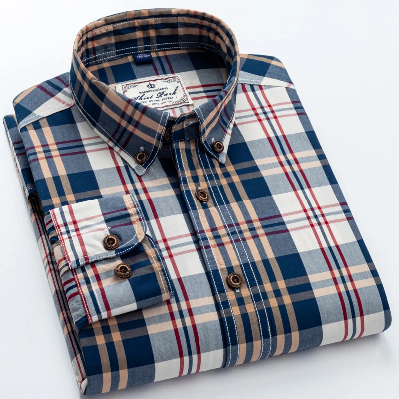 England-Style-Contrast-Casual-Checkered-Shirts-Pocketless-Button-down ...