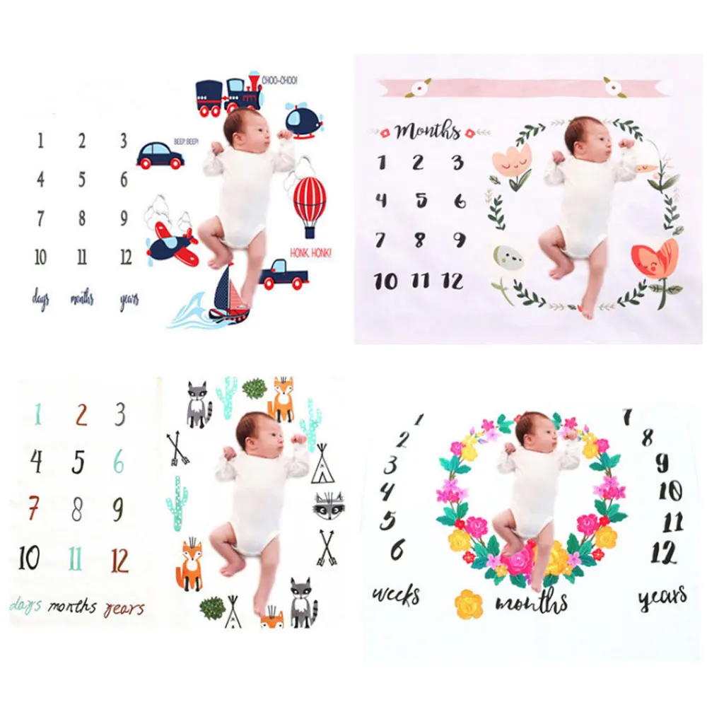 Cartoon-Pattern-Infant-Baby-Milestone-Photo-Props-Background-Blankets ...