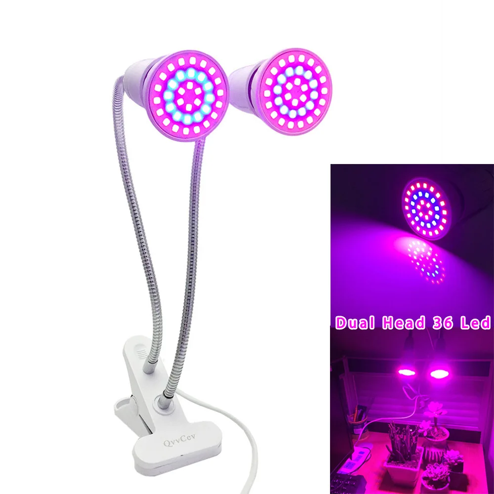 Cabeça dupla 36 led planta crescer luz azul vermelho lâmpada titular ...
