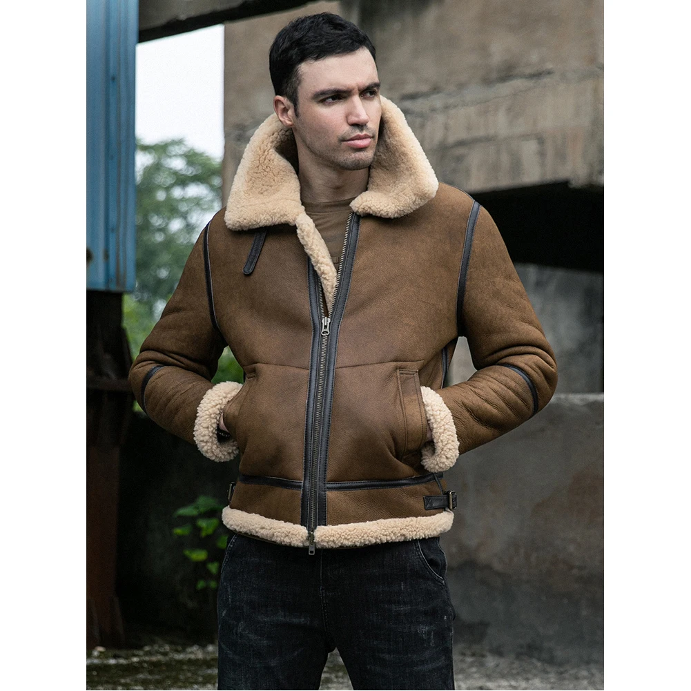 Sheepskin Shearling Jacket Mens B3 Bomber Jacket Fur Jacket Brown Color » Denny&Dora Shearling ...