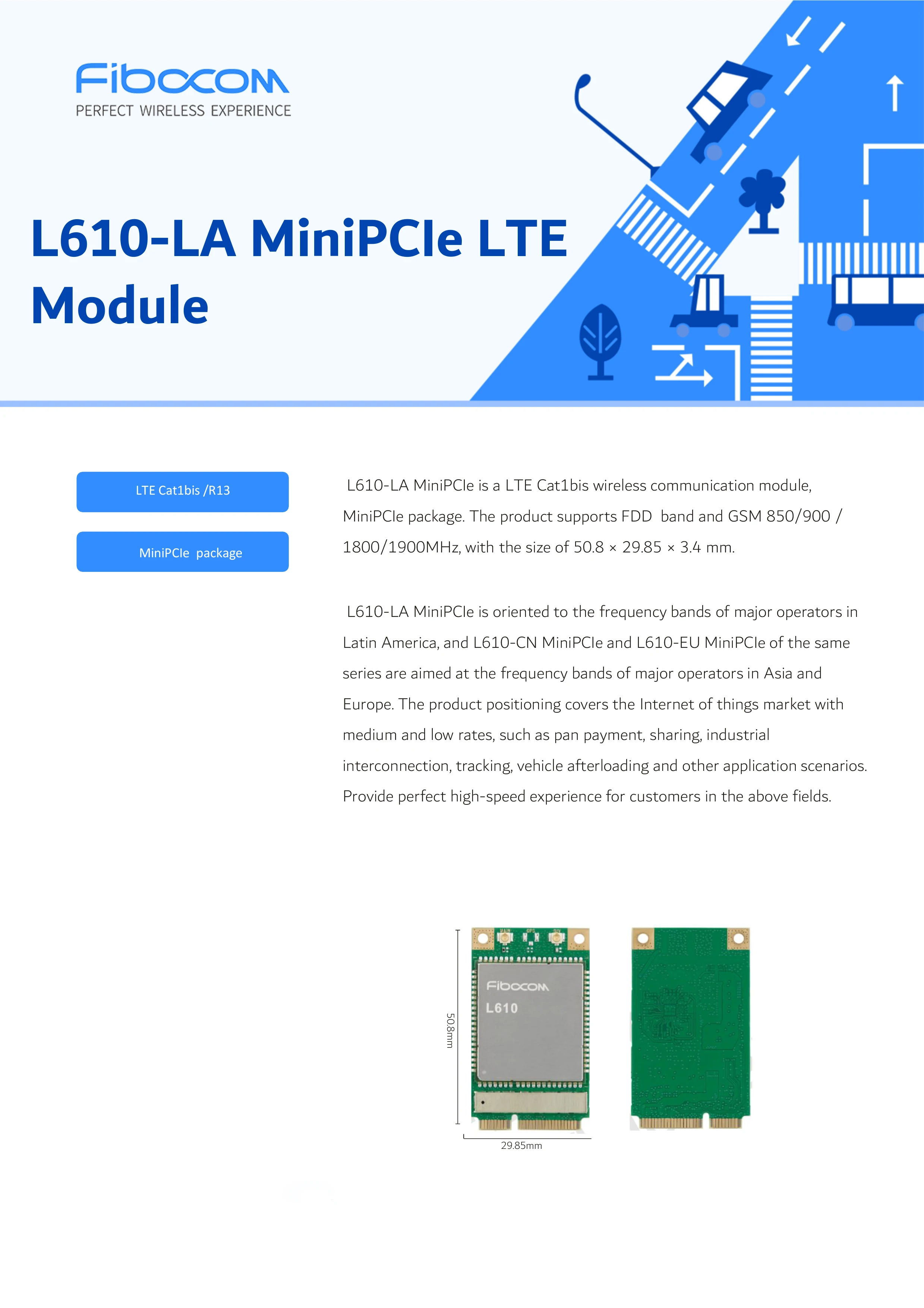 중국 저가형 Fibocom L610-남남미용 LA Mini Pcie 4G Cat1 무선 모듈 - 견적 - GNS 구성품