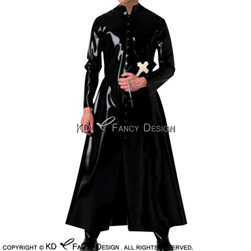 Black Sexy Latex Monastic Clothes With Buttons At Front Rubber Monk ...