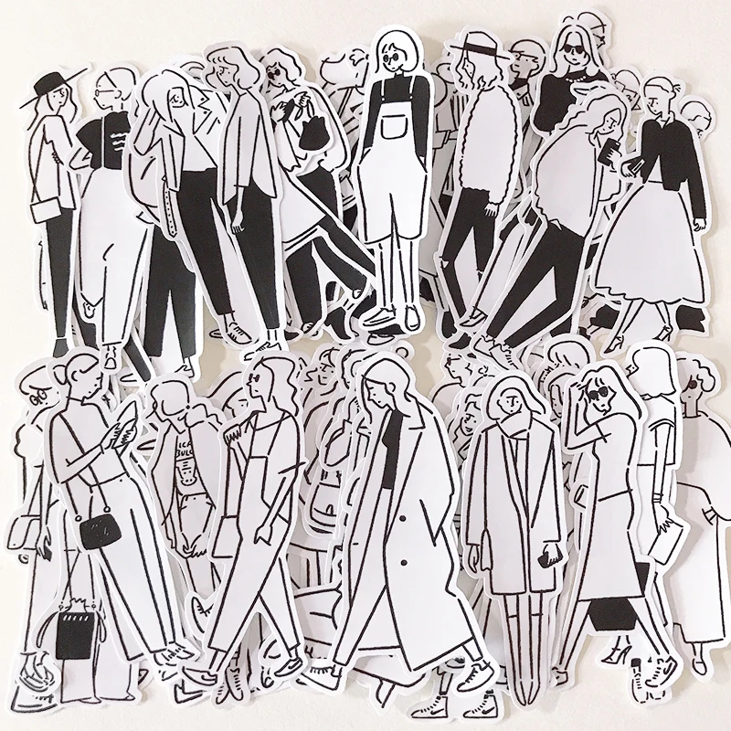 32PCS Black and white simple girl ins Stickers Crafts And Scrapbooking ...