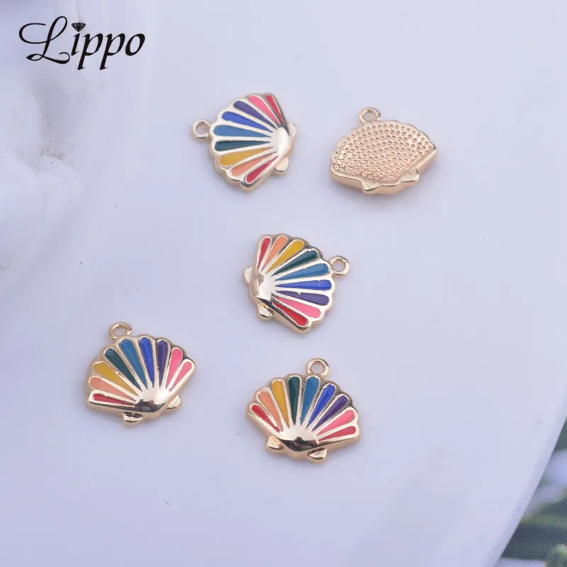 6pcs-10mm-Colorfull-Copper-Enamel-Shell-Charms-Real-Golden-Color-Animal ...