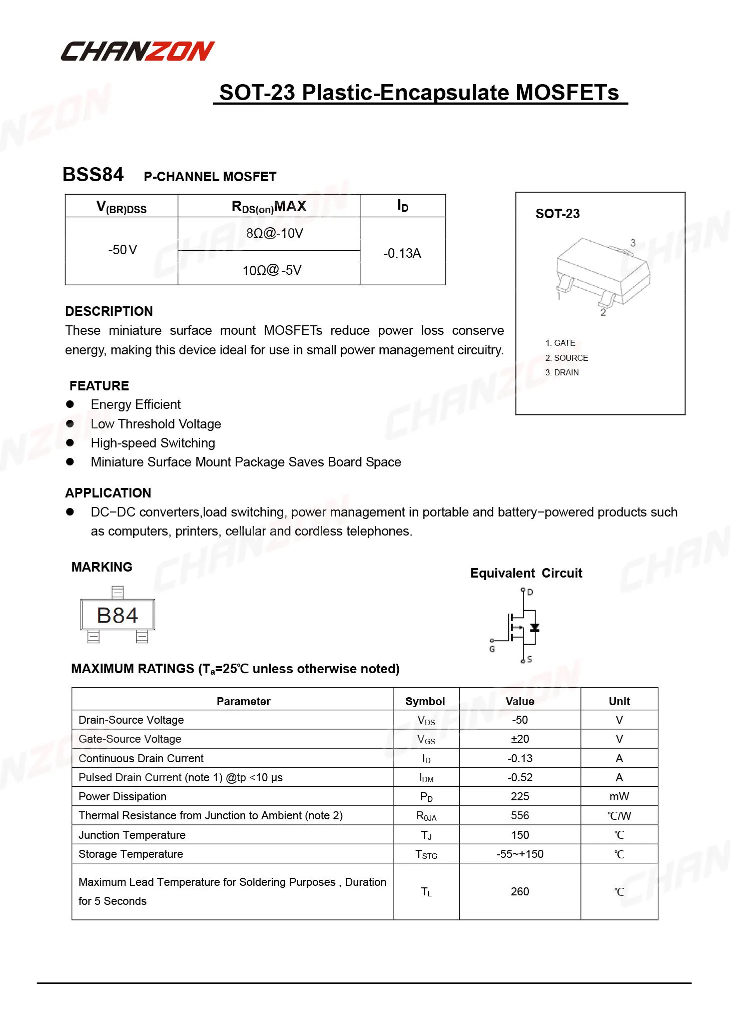 BSS84 P-Channel MOSFET Pinout, Equivalent Datasheet, 53% OFF