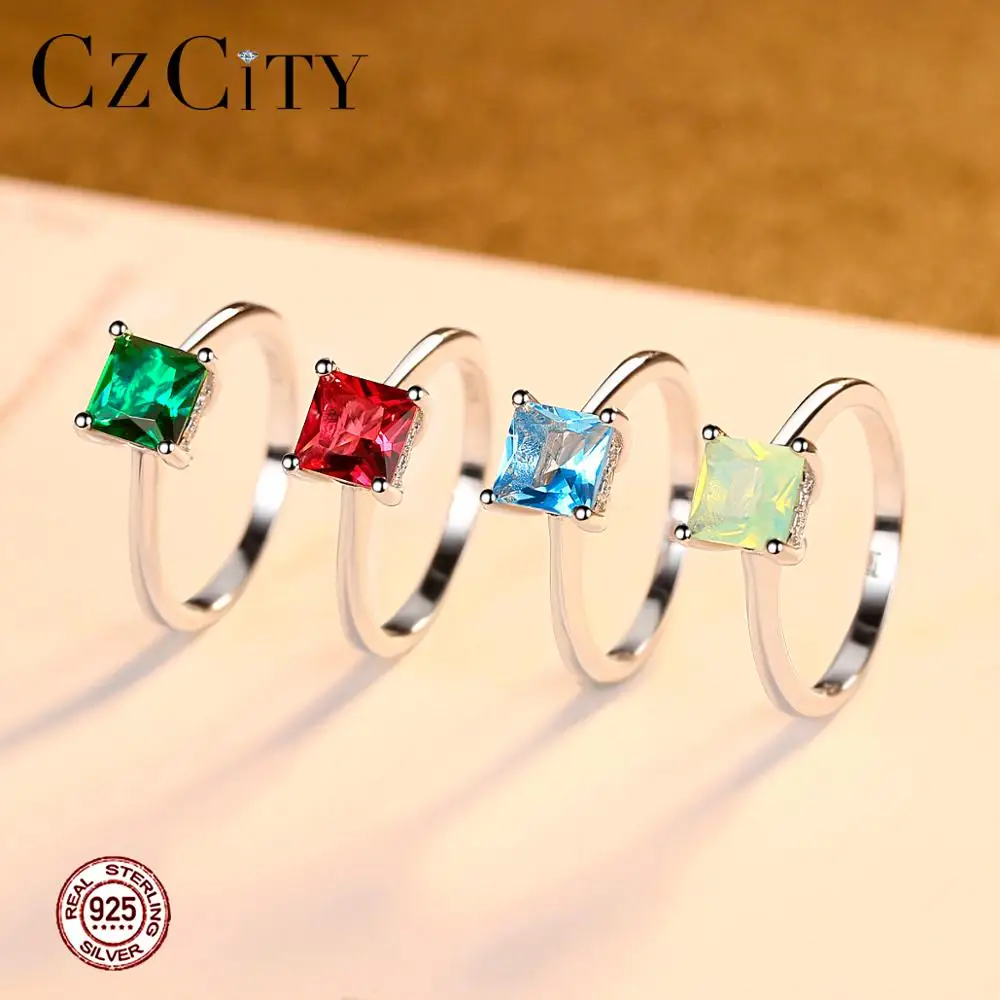 CZCITY 에메랄드 심플한 여성 지르콘 스톤 핑거 링 925 스털링 실버 여성 주얼리 댄스 파티 웨딩 약혼 반지 브랜드 선물 ...