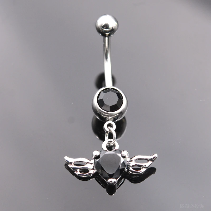 Starbeauty Angel Love Wing Heart Navel Piercing Ombligo Black Zircon Belly Button Rings Belly ...