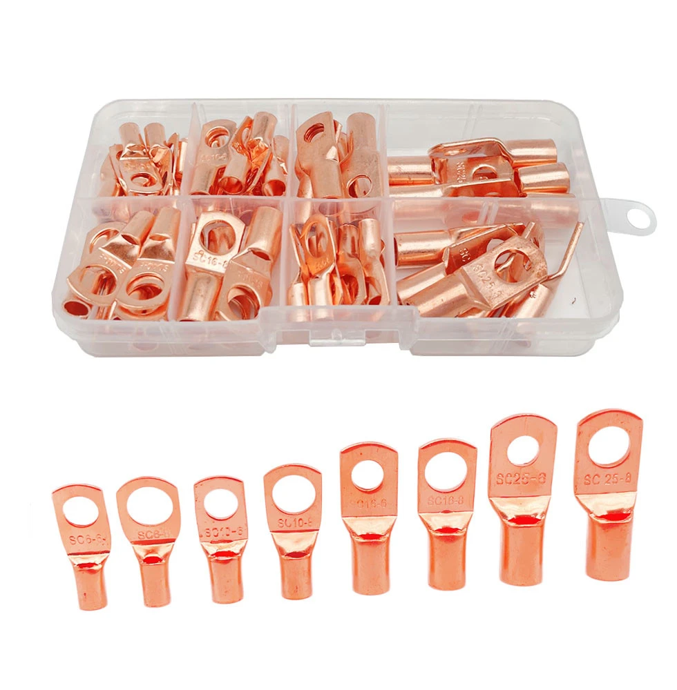 60PCS/ SC6 6 SC10 8 SC16 8 SC25 8 Copper Cable Lug Kit Bolt Hole Tinned ...