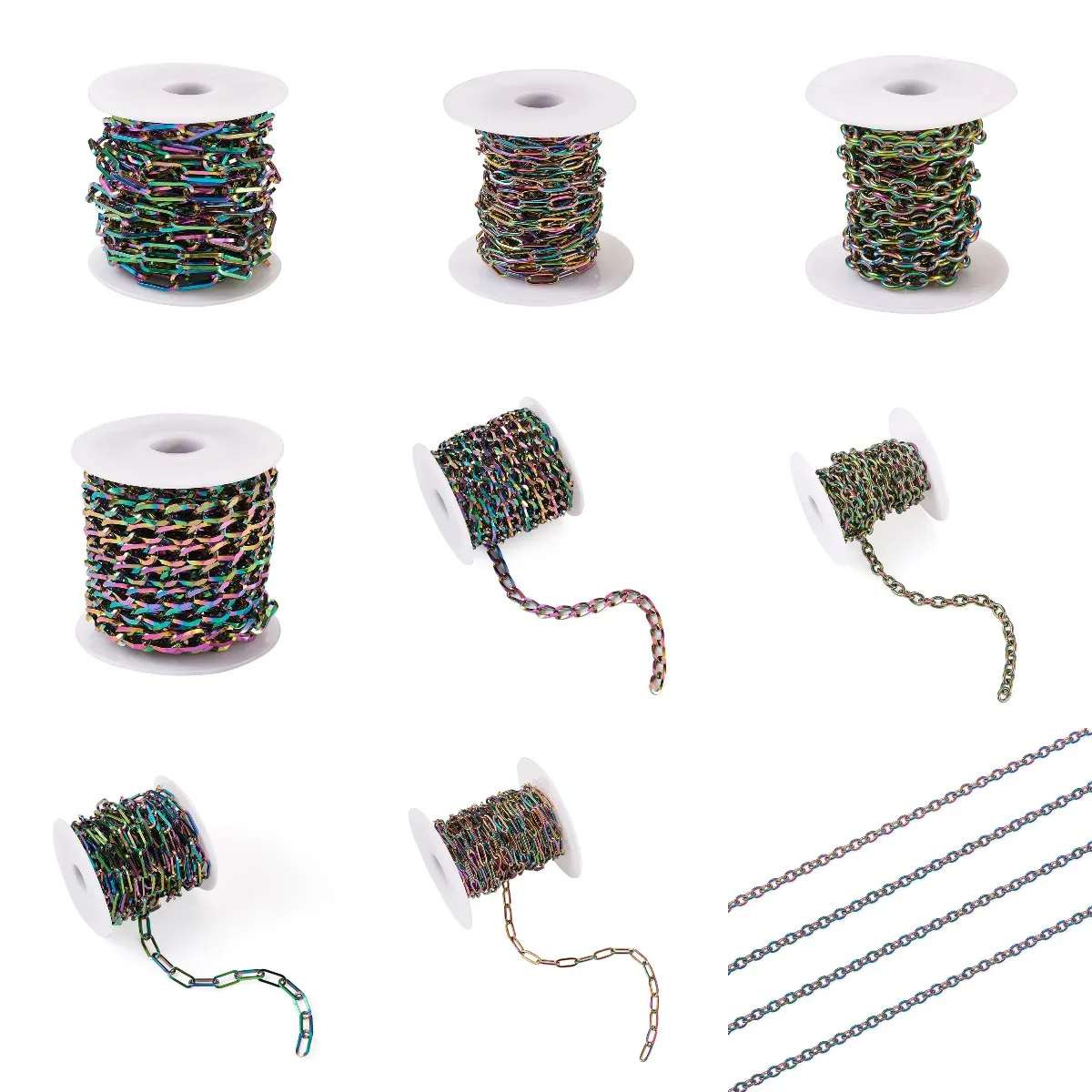 Rainbow-Color-Stainless-Steel-Twisted-Curb-Cable-Paperclip-Link-Chains ...