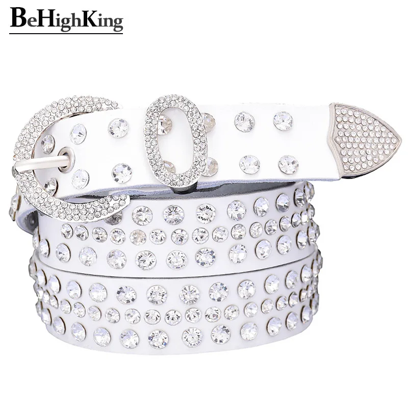 Women Belt Genuine Leather Rhinestones | Women Belt Silver Rhinestone ...