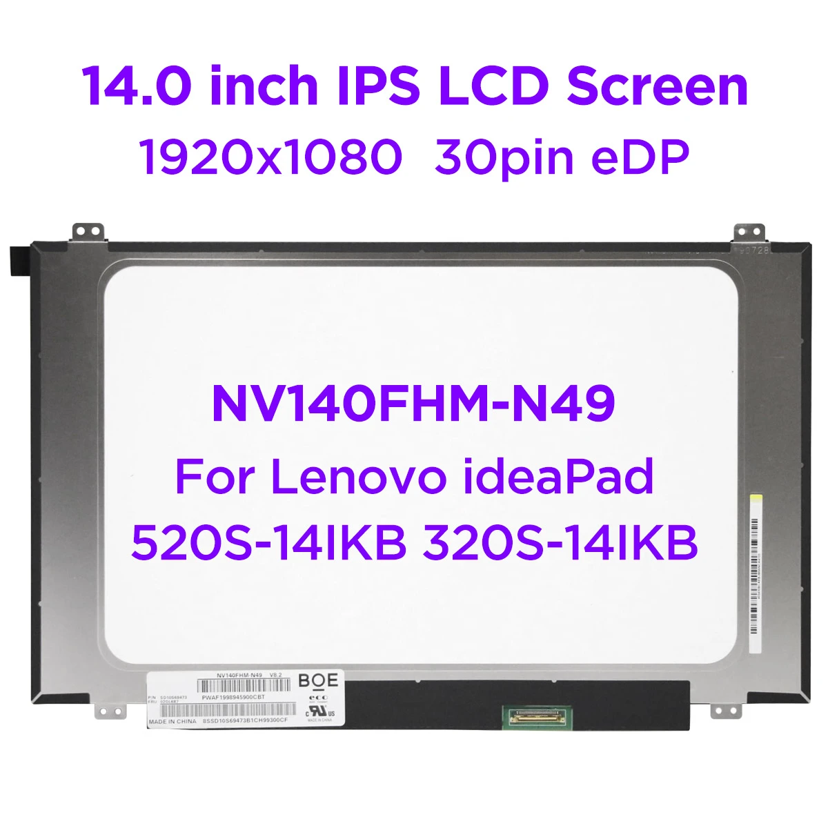 14.0 IPS Laptop LCD Screen NV140FHM N49 V8.0 V8.2 Fit B140HAN04.2 For Lenovo ThinkPad E480 E485 ...