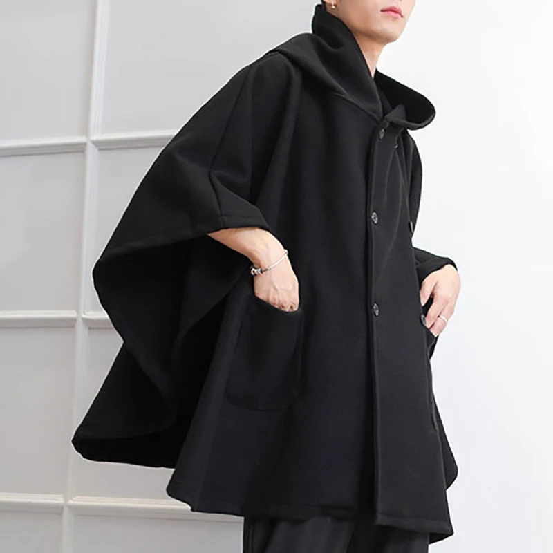 Incerun Fashion Men Cloak Capes Solid Color Punk Coats Hooded Double ...