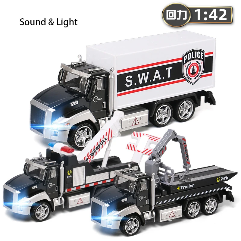 1:42 Pull Back Swat Police Rescue Truck Car Model 21cm Simulation Sound ...