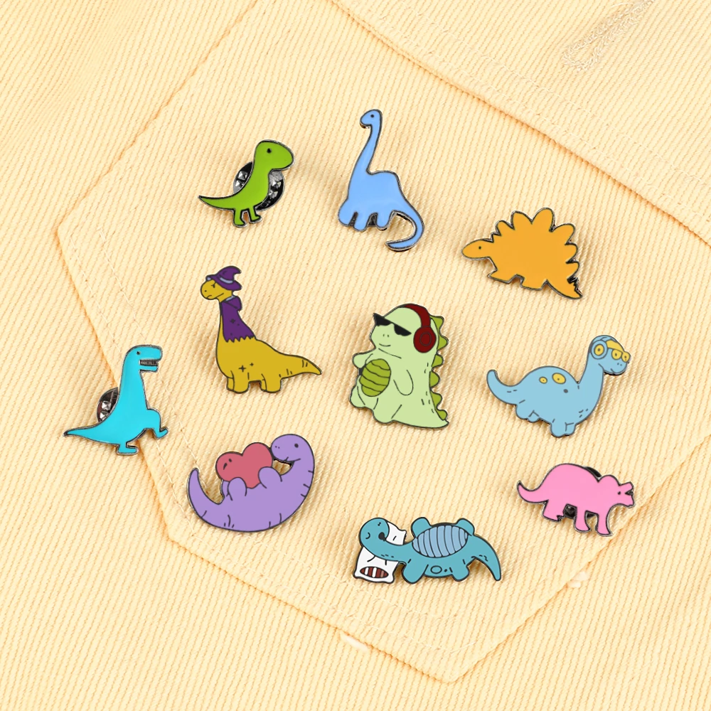 10 Style Cute Dinosaurs Enamel Pins Creative Animal Brooches Kids ...