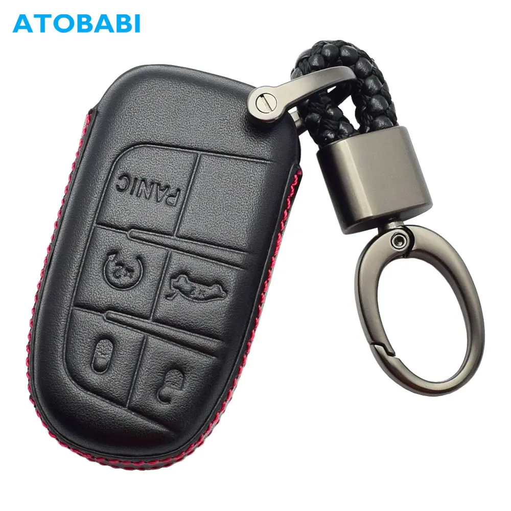 4D-Leather-Remote-Car-Key-Cover-Case-For-Dodge-Charger-Challenger-SRT ...