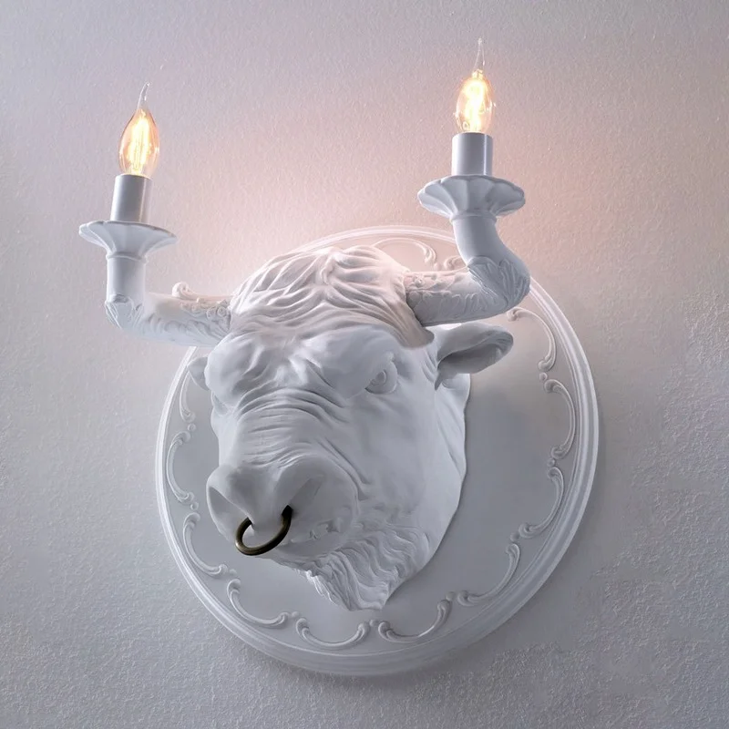 Creative Bull Head Resin Wall Lamp Nordic Living Room Wall Decor Animal ...