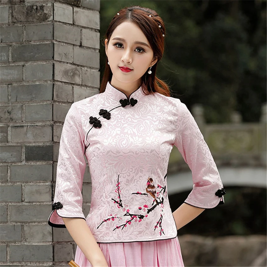 Cheongsam Qipao Top Floral elegante para mujer, ropa tradicional china ...