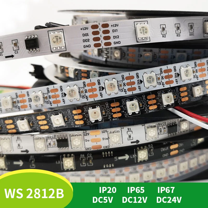 5m-WS2812B-Led-Strip-30-60-74-96-144-Pixels-m-WS2812-Built-in-5050RGB ...