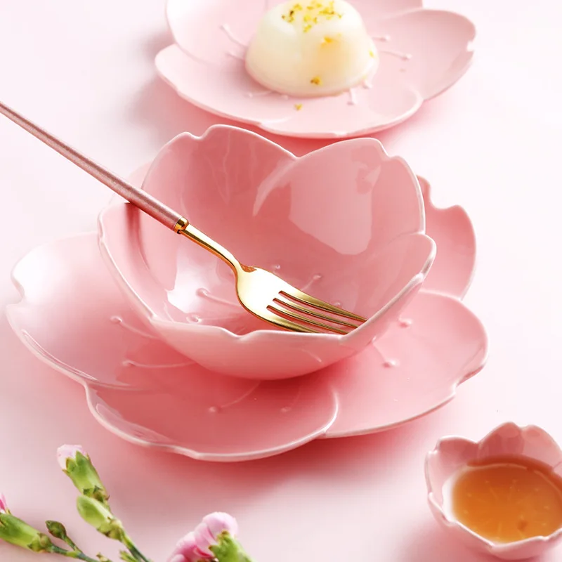 Sakura Shape Tableware Japanese Ceramic Odd-shaped Plate Bowl Dessert ...