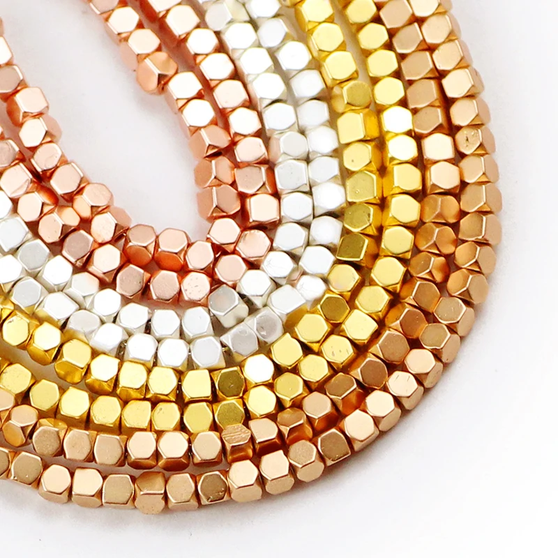 JHNBY Matte Faceted Square 2mm Hematite Beads Natural Stone Spacer ...