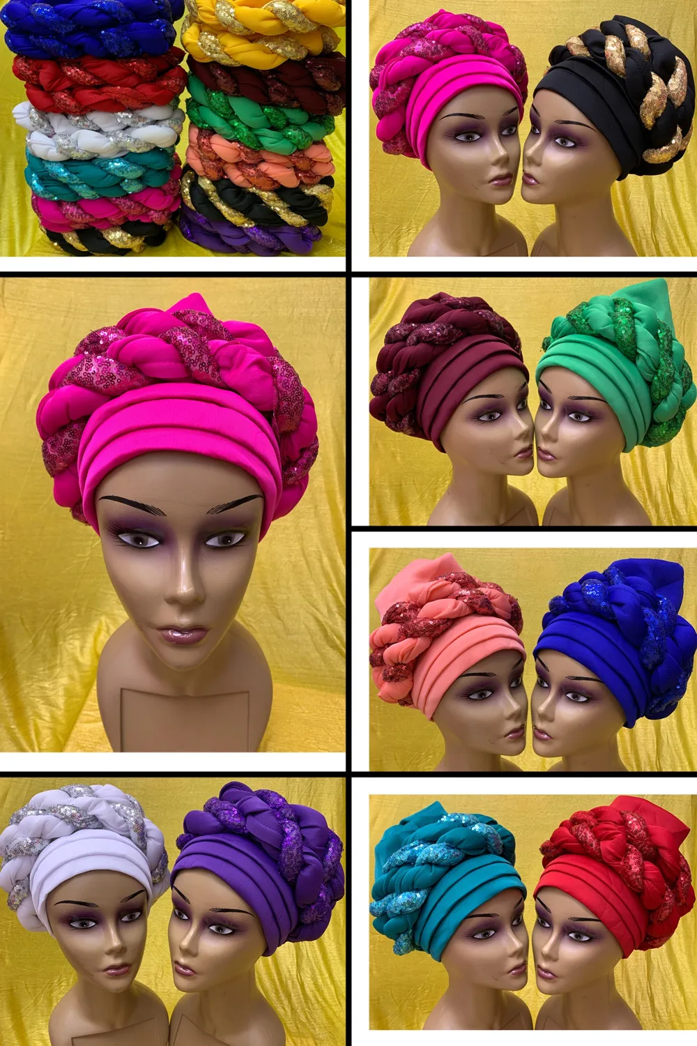 New-Charming-Turban-Hats-Women-Sequins-Cap-For-Scarfs-HeadWrap-Headband ...