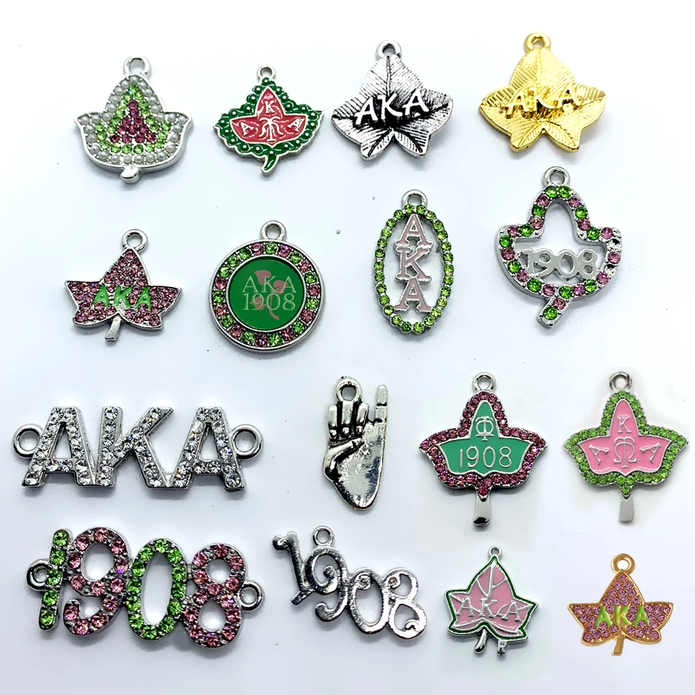 Pink green rhinestone inlaid enamel metal greek letter ALPHA 1908 ivy ...