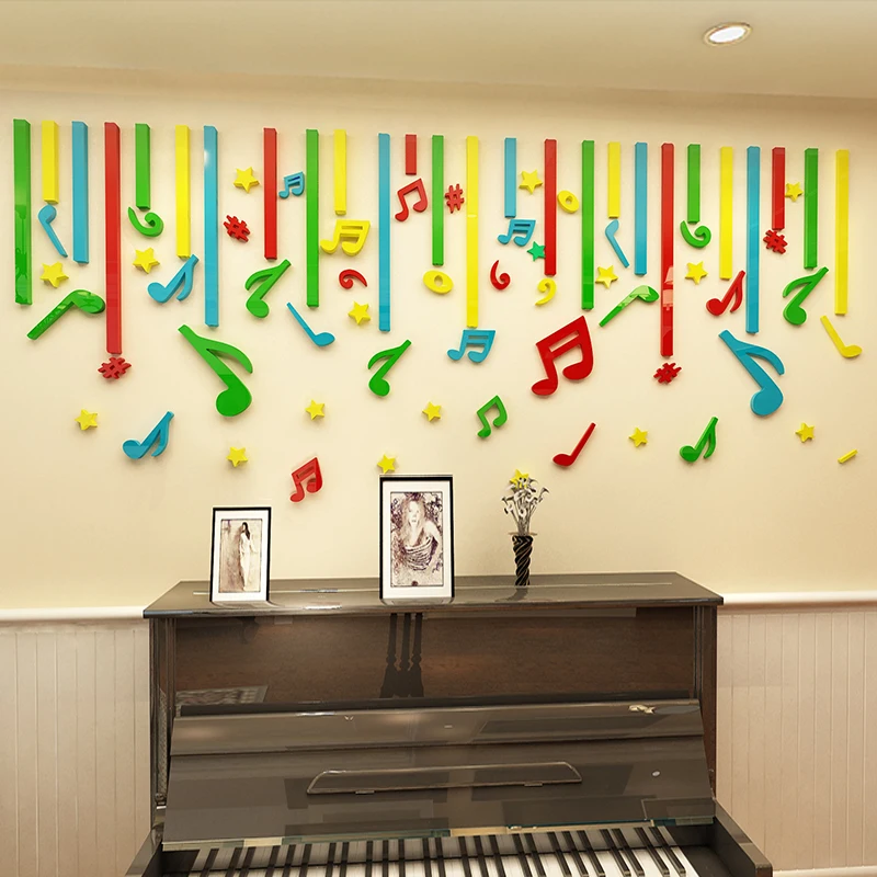 Music symbols 3d stereo wall stickers piano music classroom layout note ...