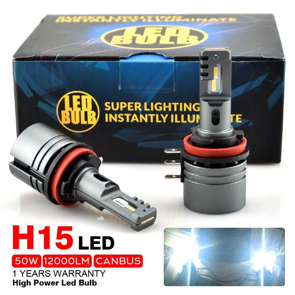 Car H15 LED Bulb Headligh 50W 12000LM Wireless Car Headlight Lamp 12V ...