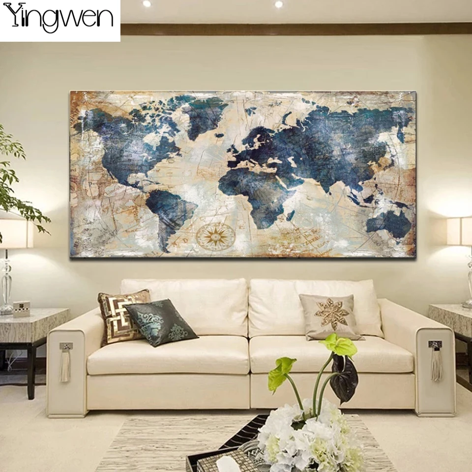 5d Diy Diamond Painting Retro World Map Modular Full Square Round ...