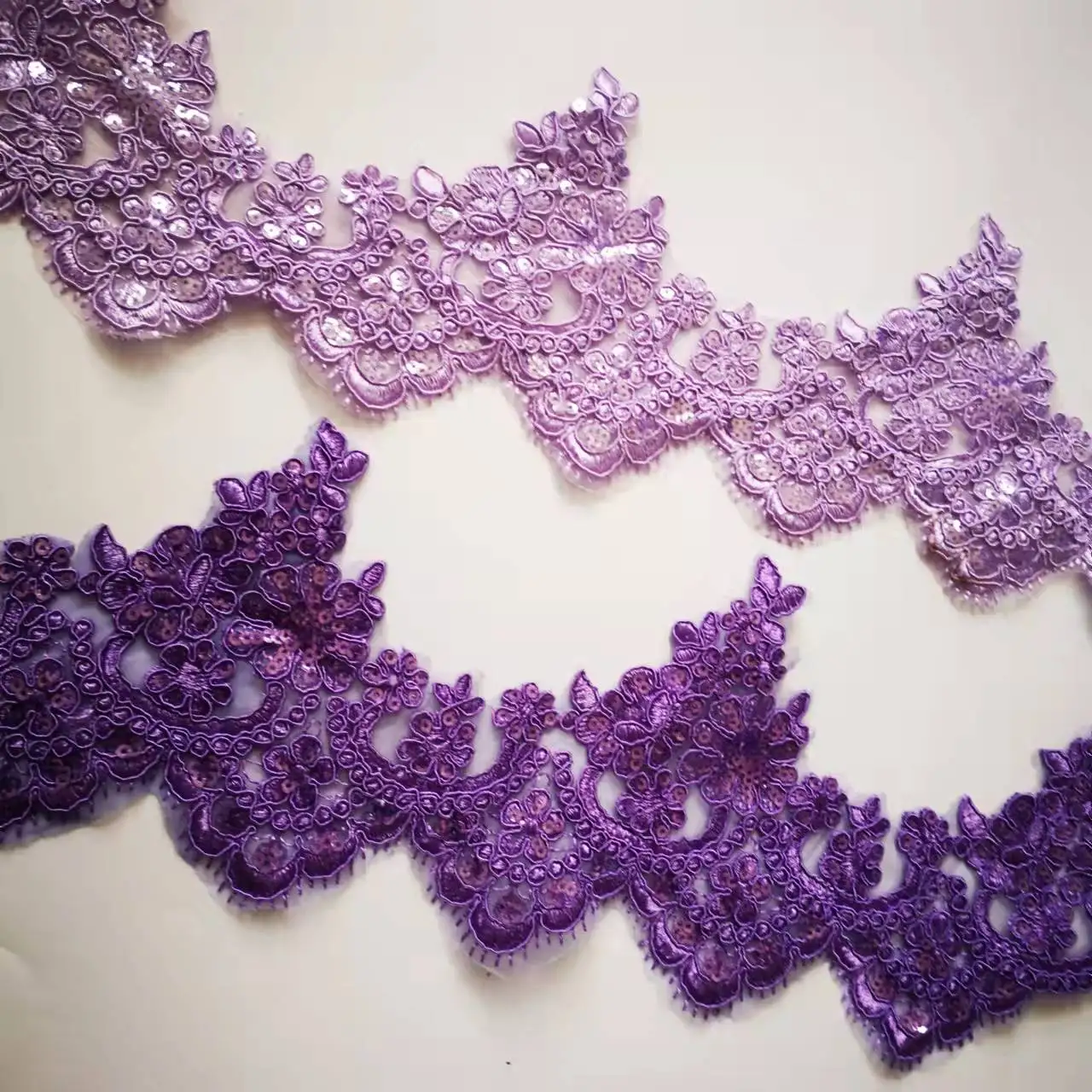 1Yard Purple Embroidery Sequin Lace Trim for Bridal Wedding Gown ...
