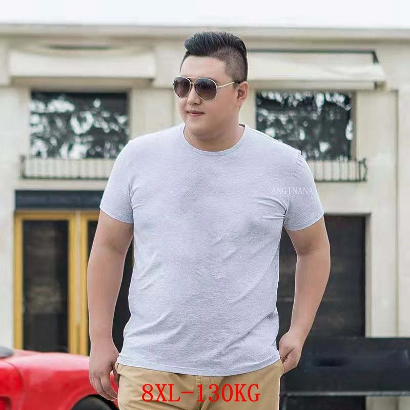 ANGINANA 여름 남성 빅 t 셔츠 8xl 130kg 대형 7XL 6xl 코튼 반팔 느슨한 블랙 그레이 화이트 다크 블루 스포츠 탑|티셔츠| - AliExpress