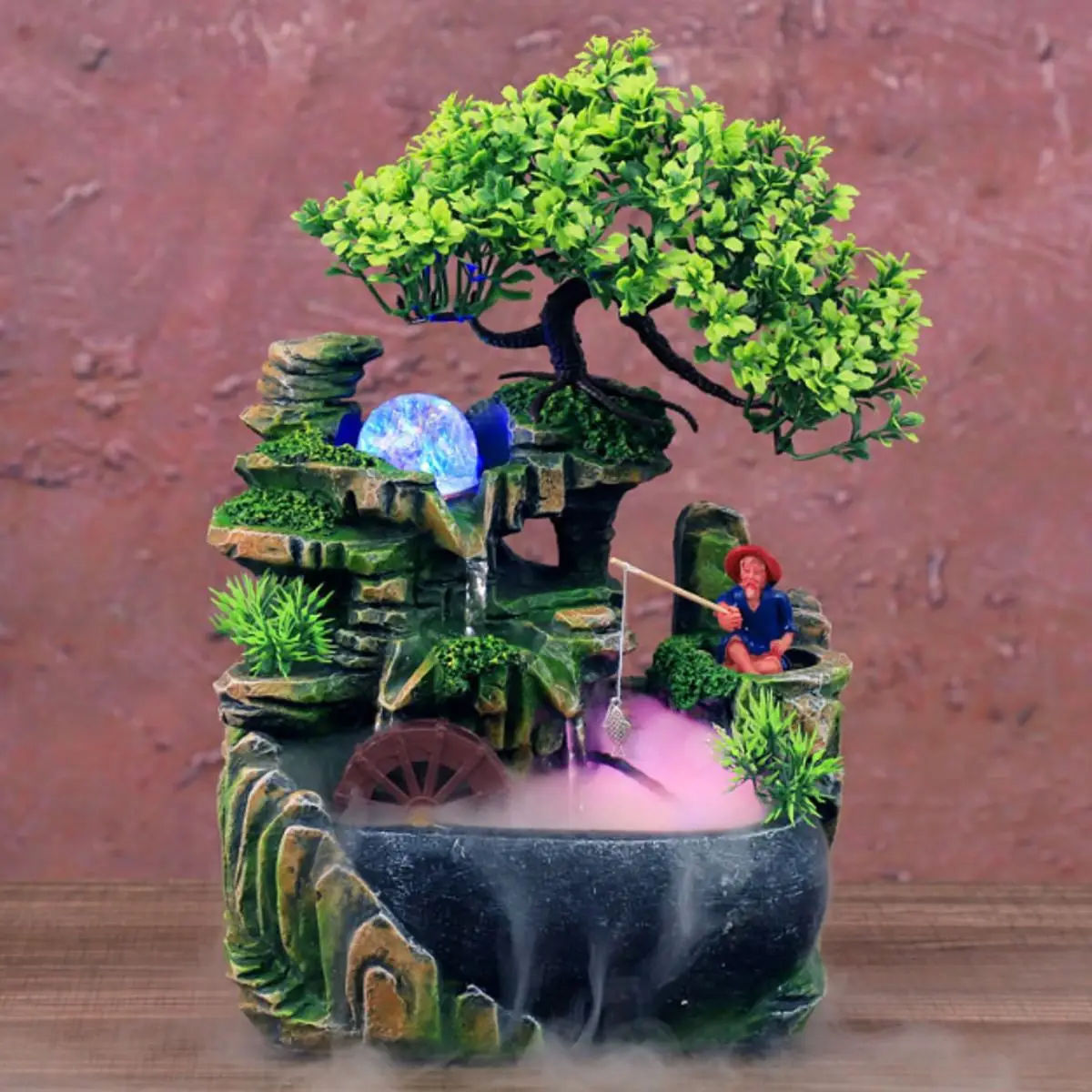 LED Waterfall Statue Indoor Simulation Resin Rockery Desktop Fountain ...