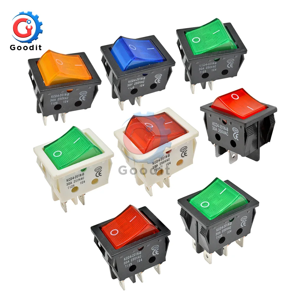 4 Pin Rocker Switch 2 Position Lamp Light ON/OFF 30A/250V KCD4 Toggle ...