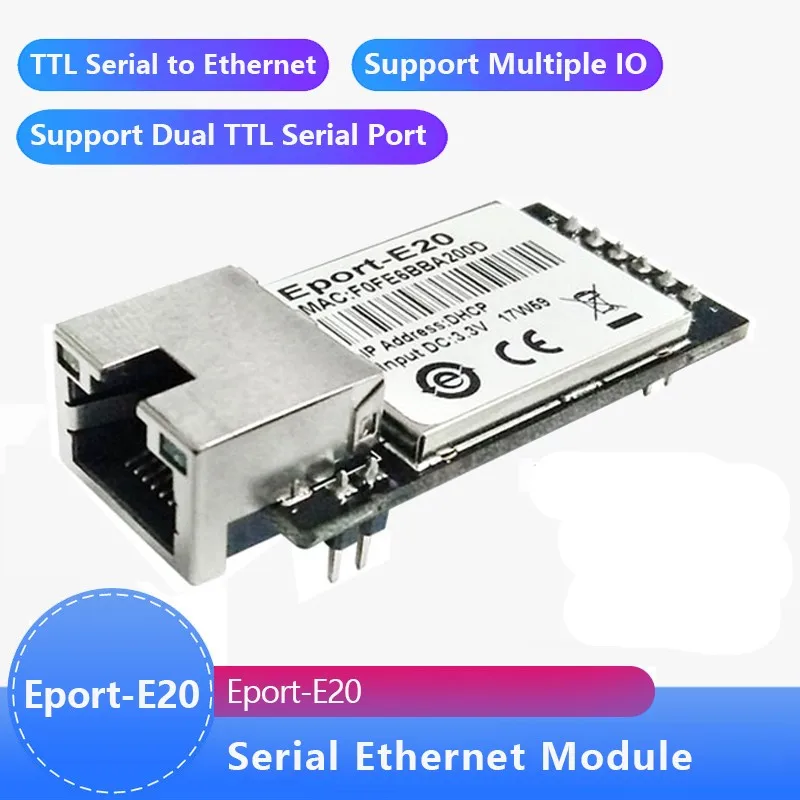 HF Eport-E20 네트워크 서버 포트 FreeRTOS TTL 직렬-이더넷 내장 모듈, DHCP 3.3V TCP IP 텔넷 와이파이 모듈