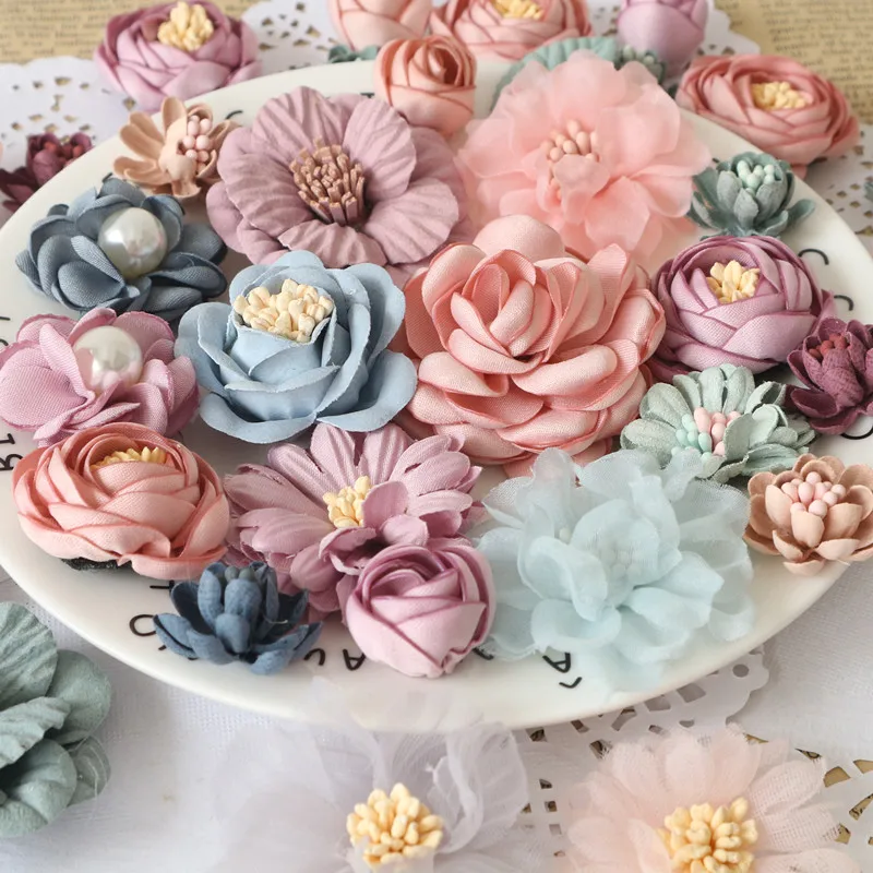 15Pcs-lot-Mix-Fabric-Flowers-Simulation-Flower-Head-Decoration-Flowers ...