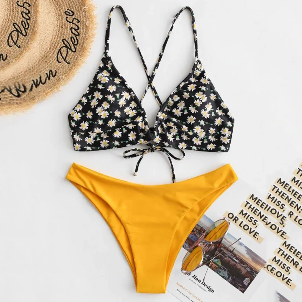 Fashion floral Swimsuit Women Backcross Sexy Bikini 2020 Mujer Swimwear ...