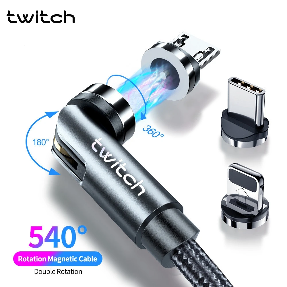 Twitch Cable magnético giratorio 540, Cable Micro USB tipo C, cargador magnético para iPhone ...