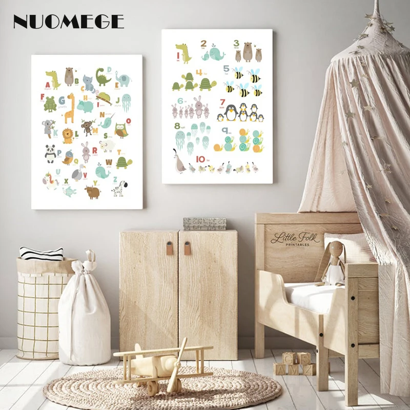 Alphanumeric Table Nursery Wall Art Animal Numbers Alphabet Canvas ...
