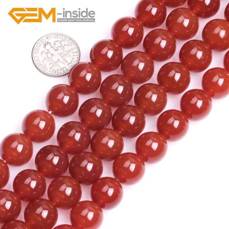 Natural-Red-Color-Agates-Stone-Round-Shape-Smooth-Loose-Beads-For ...