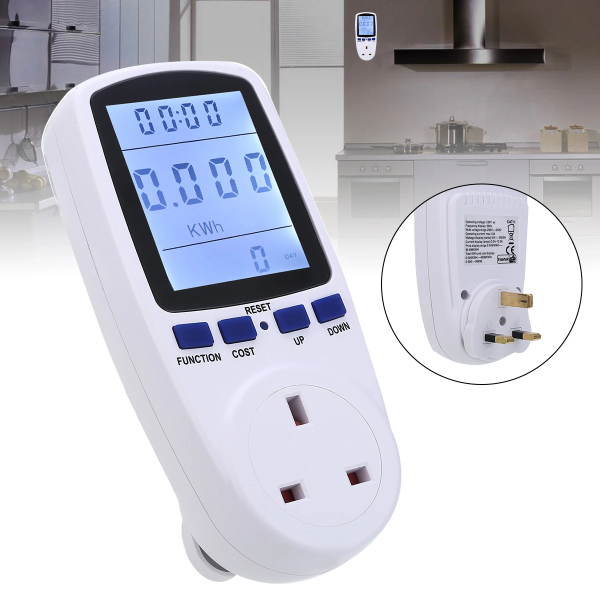 Uk Plug-in Electricity Consumption Power Meter Energy Watt Electrical ...