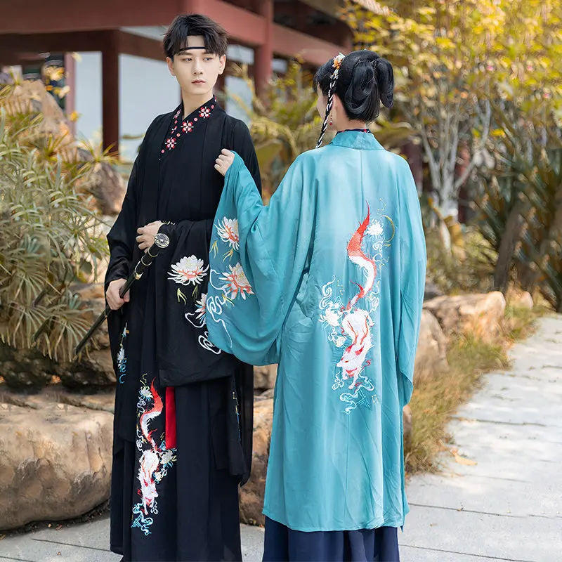 Spring Chinese Hanfu Men Women Couple Embroidery Flower Wide Cloak ...