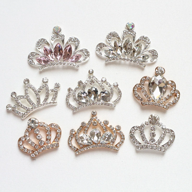 5pcs Rhinestone Crown Embellishments Flatback Buttons Crowns Hair ...