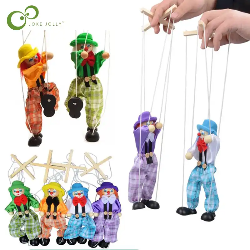 Funny Wooden Pull String Puppet Toy Clown Marionette Joint Activity ...